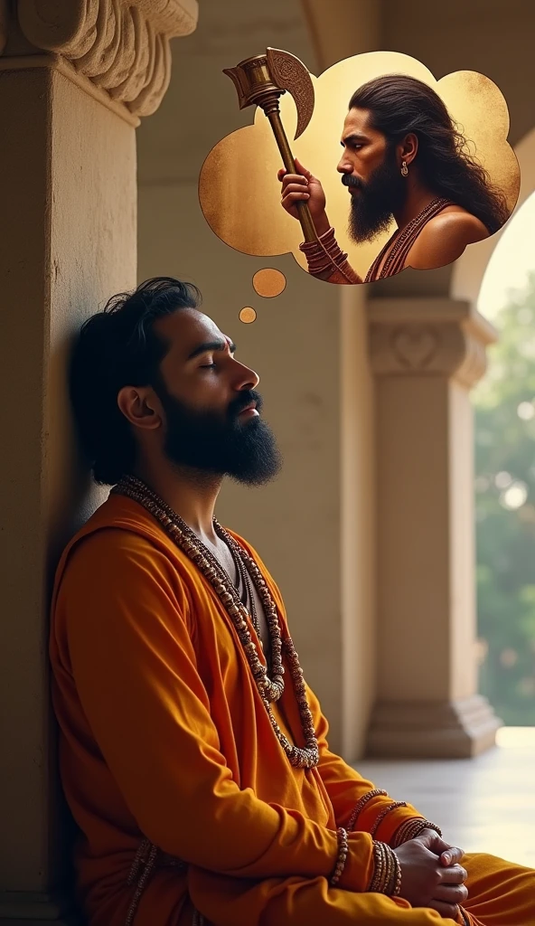 Indian man devotee in meditation singing hanuman chalisa... thinking ...
