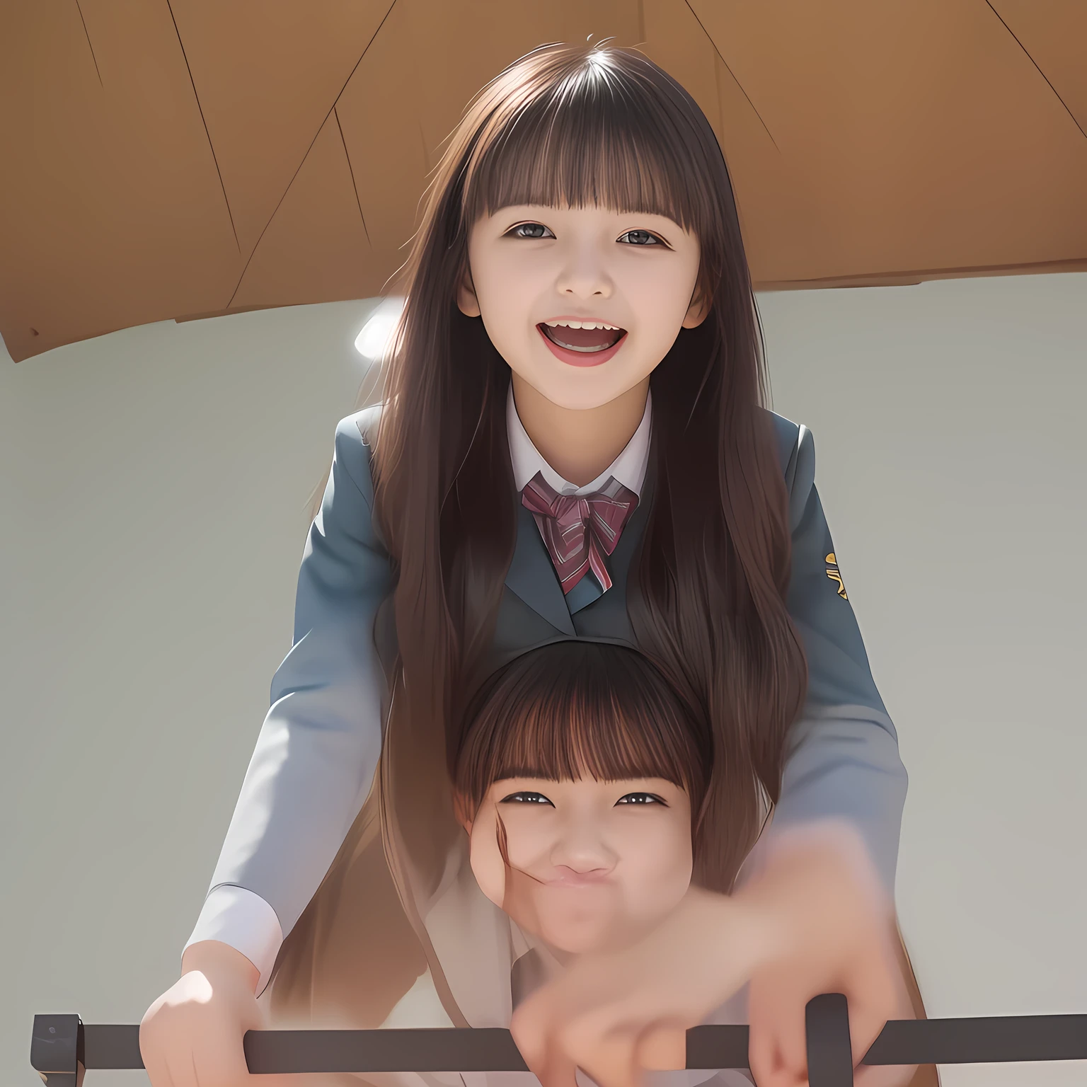 There is a woman and a child that are standing under an umbrella ...