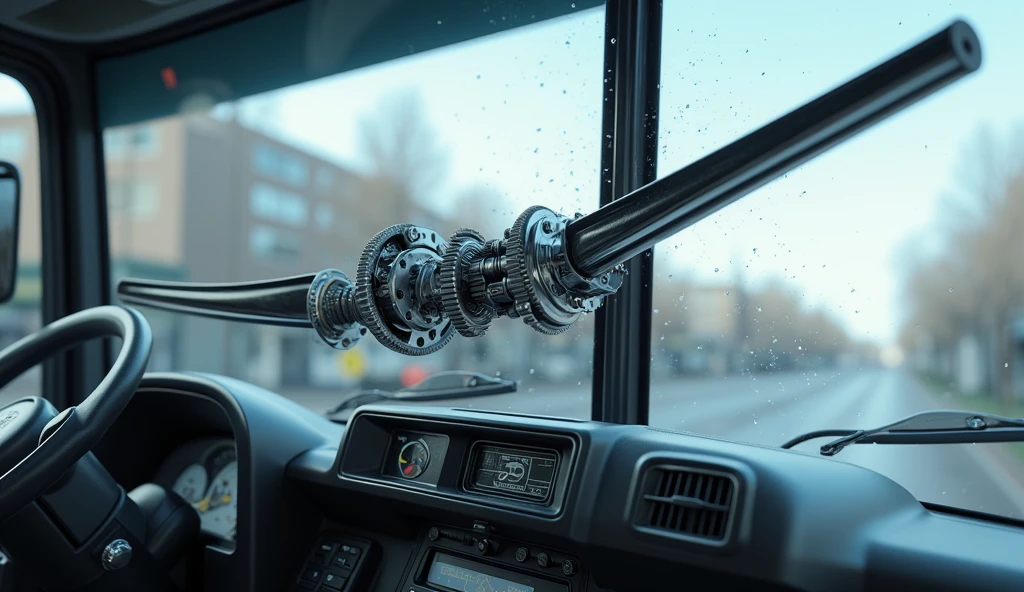 3d bus wiper from inside the bus - SeaArt AI