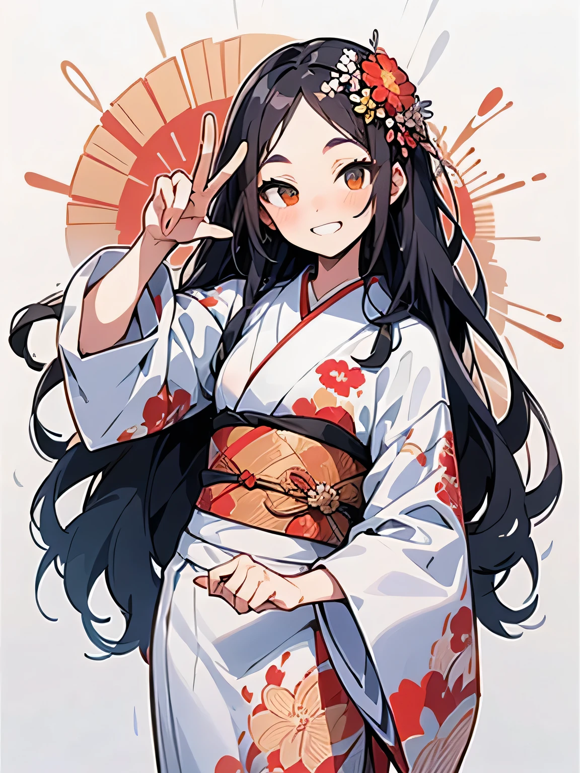 Anime - style image of a woman in a kimono outfit with a fan - SeaArt AI