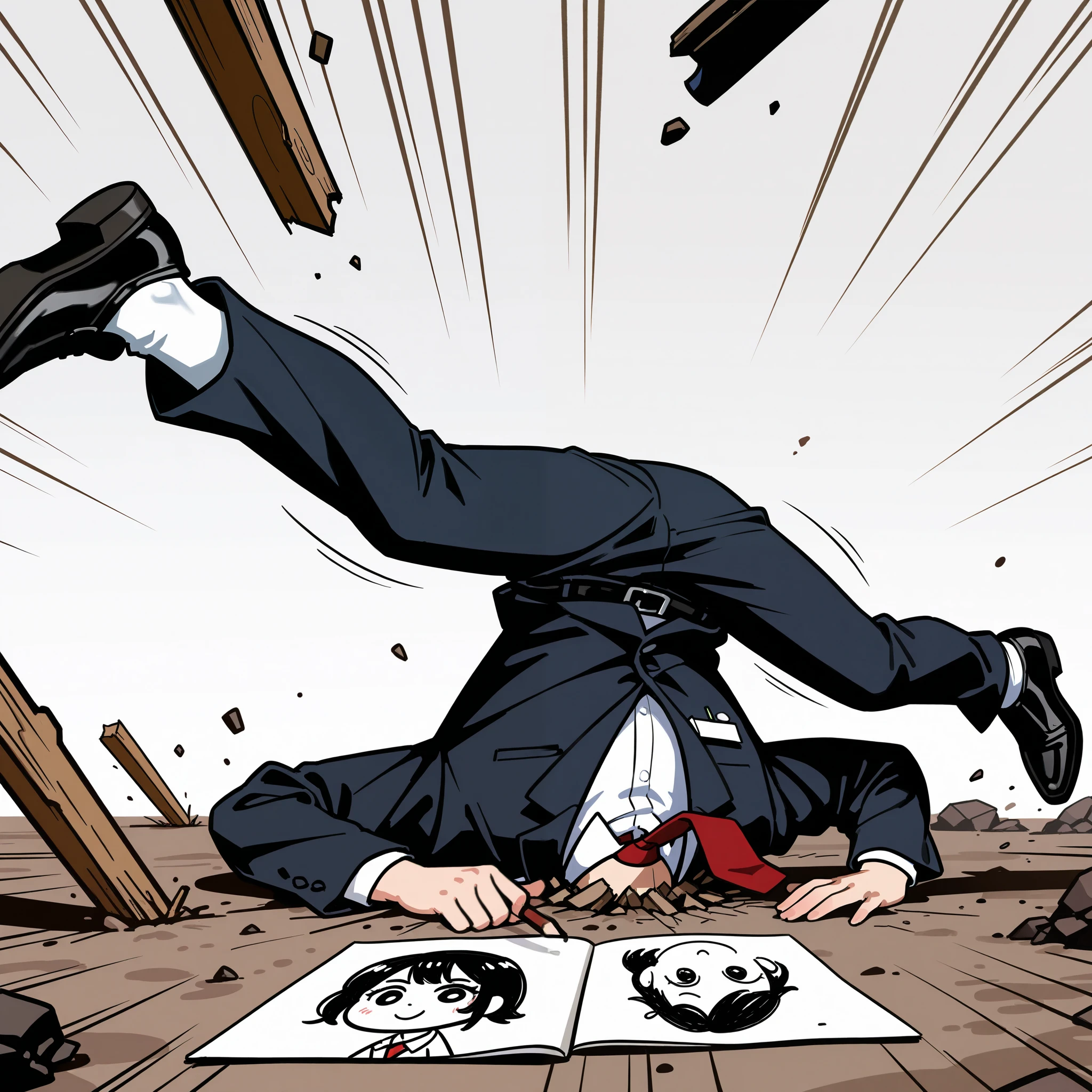 Cartoon of a man falling off his feet in a room - SeaArt AI