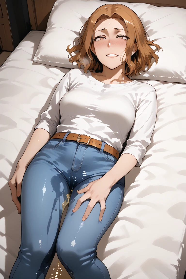 Kyouka Tachibana Laying On Bed On Her Side Tight Jeans With A Belt