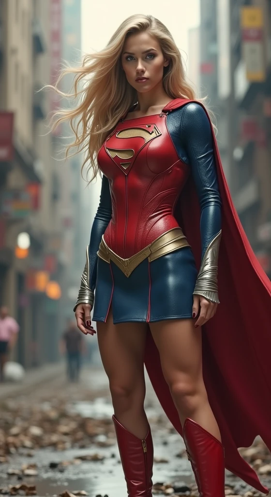 A beautiful woman with long blond hair blue eyes (((wearing a red ...