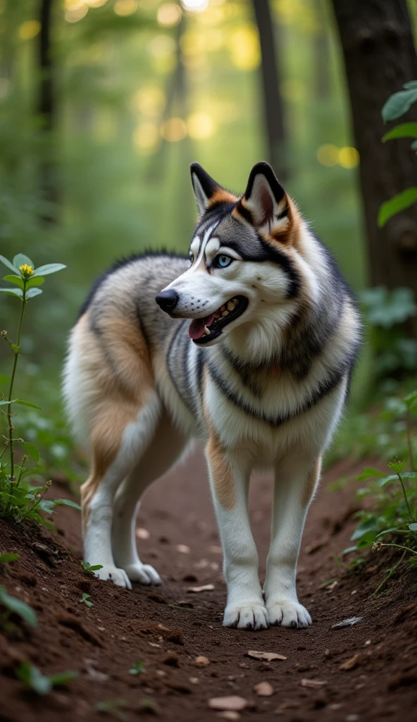 A Siberian husky. Talking to a werewolf in the middle of a forest ...