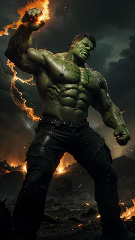 A terrifying hybrid of Hulk and Ghost Rider dominates a stormy - SeaArt AI