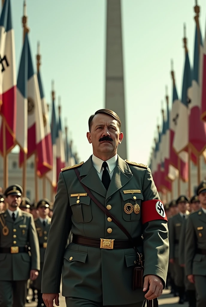 Hitler wearing his brown swastika armband in a triumphant parade in ...