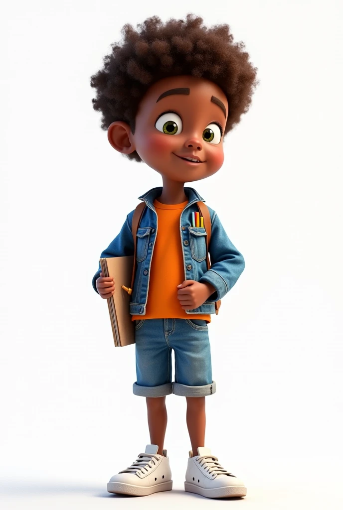 pixar-style 3D drawing of a six-year-old boy with curly brown hair ...