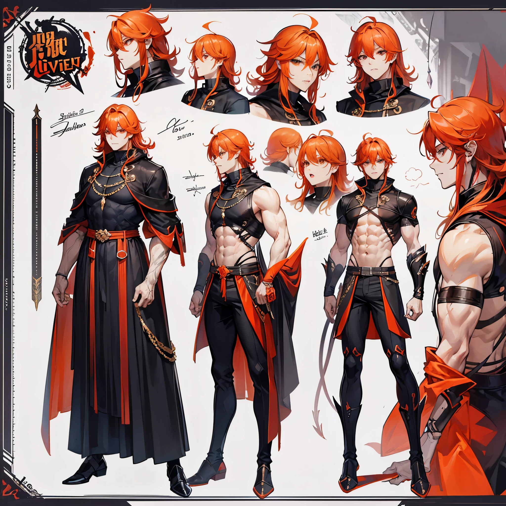 A close up of a person with red hair and a sword（diluc (genshin impact ...