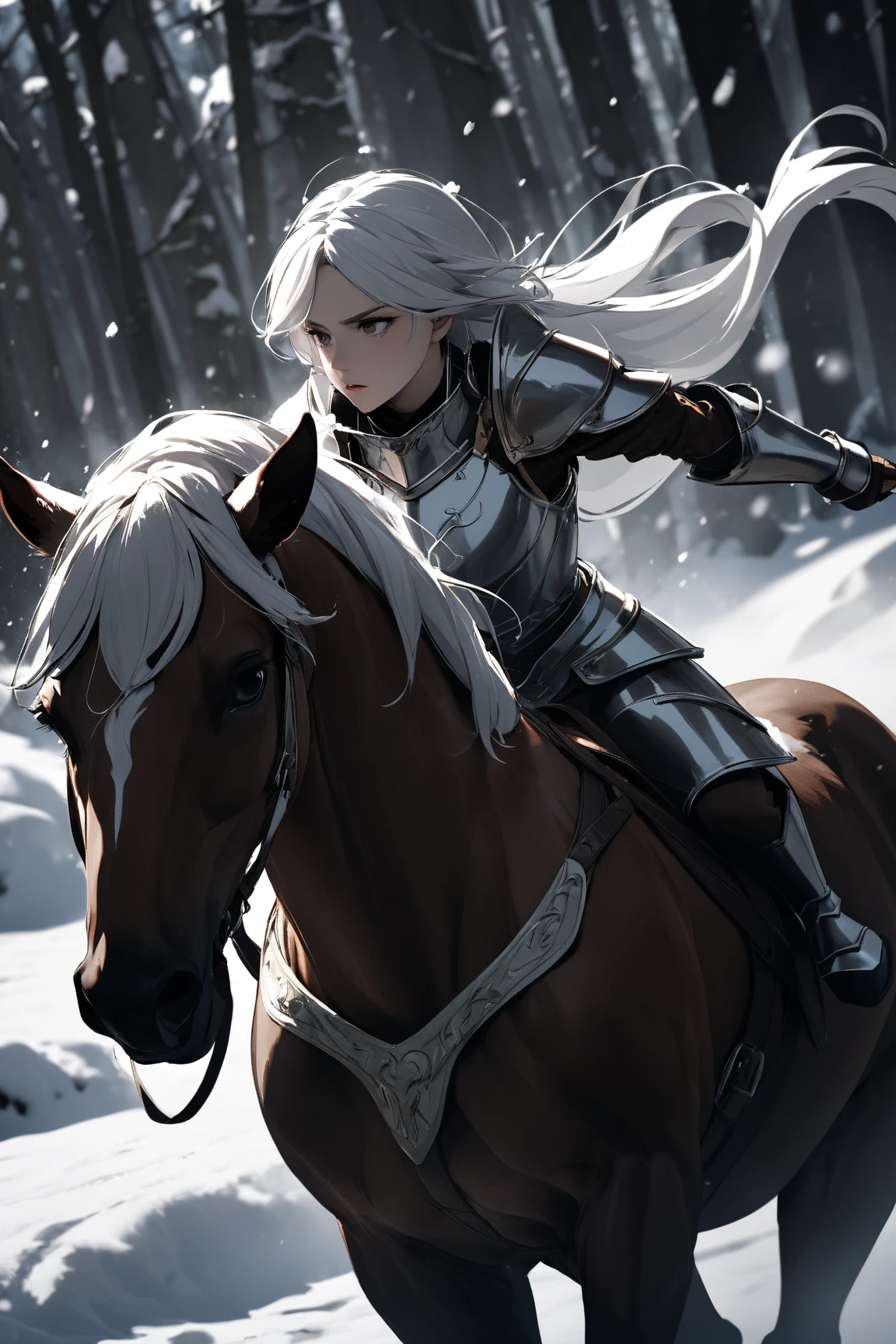 Powerful centaur on the run snow-white hair, light chiatinous armor ...