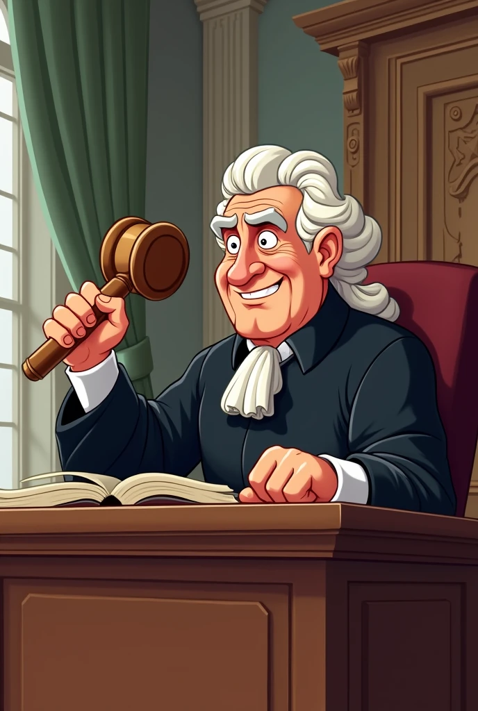 Draw a cartoon of a judge in a robe and wig banging a court gavel on ...