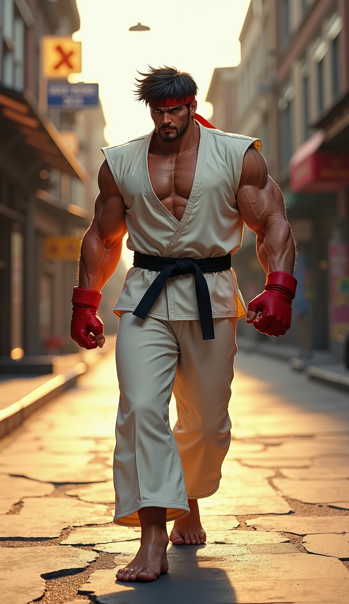 Arafed man in a white outfit walking down a street - SeaArt AI