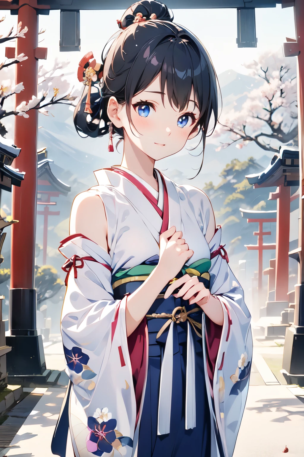 Anime girl in kimono outfit standing in front of a gate - SeaArt AI