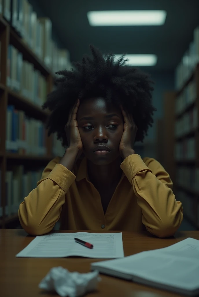 Generate an image of a young Nigerian university student crying after ...