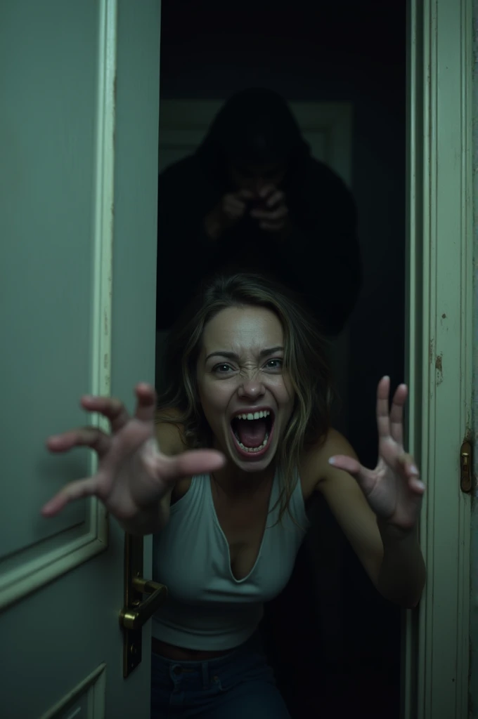 Horror and escape scene: Emilia, with an expression of horror - SeaArt AI