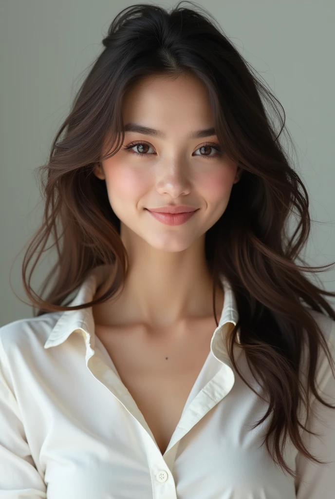 Realistic photo of a beautiful 25-year-old brunette attractive to men - SeaArt AI