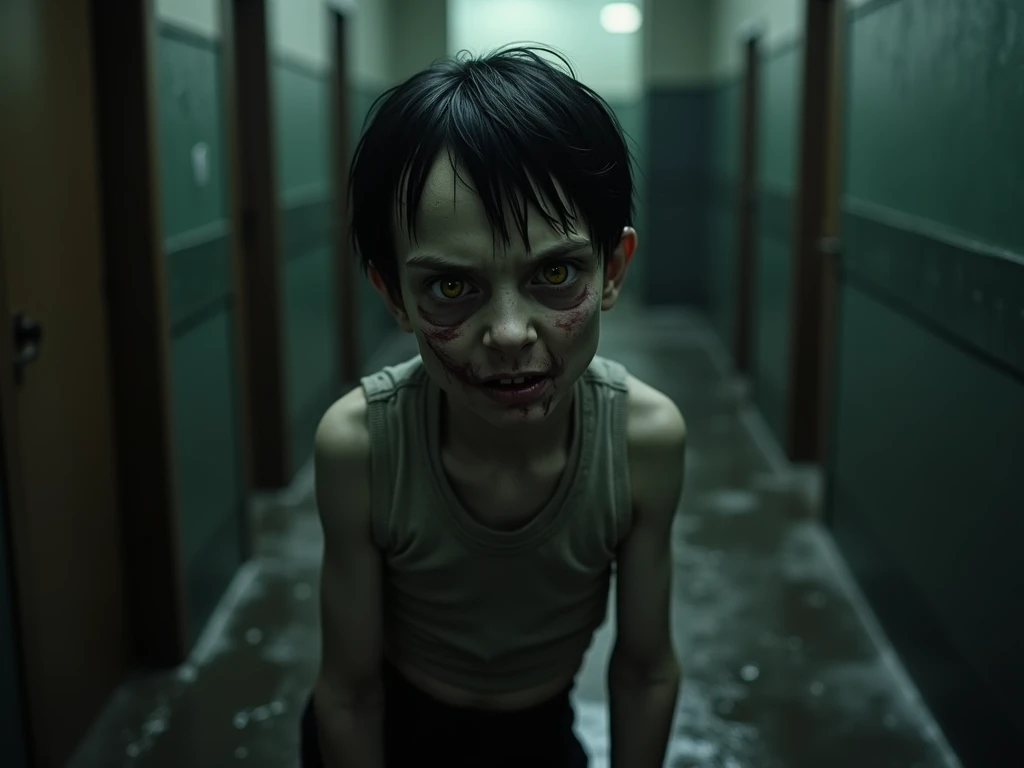 Boy Looks like a , Half of his face deformed, angry look, short black ...