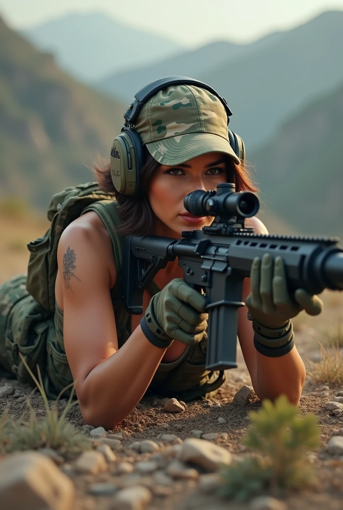 Beautiful girl, soldier ,Athletic, lying down, Face down , monte ...