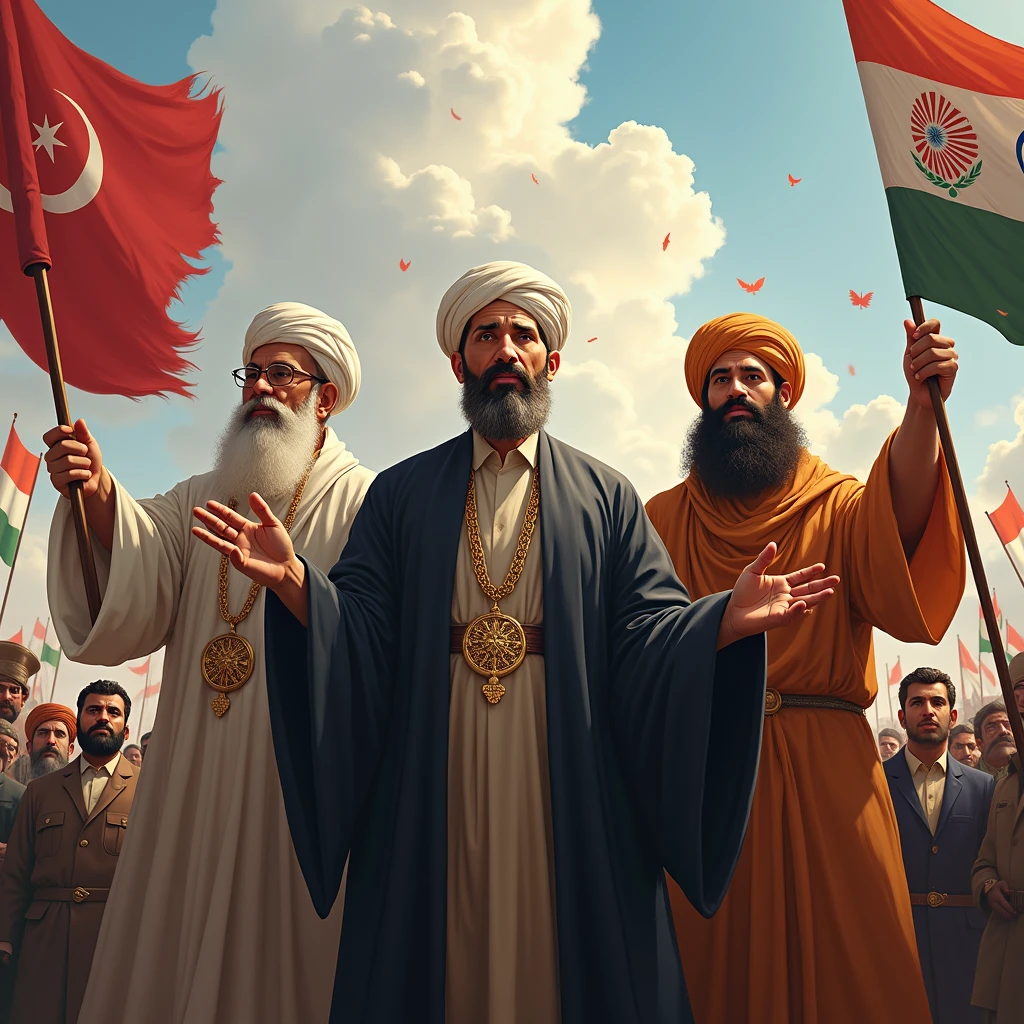 I need a picture where 3 man from different religions are promising ...
