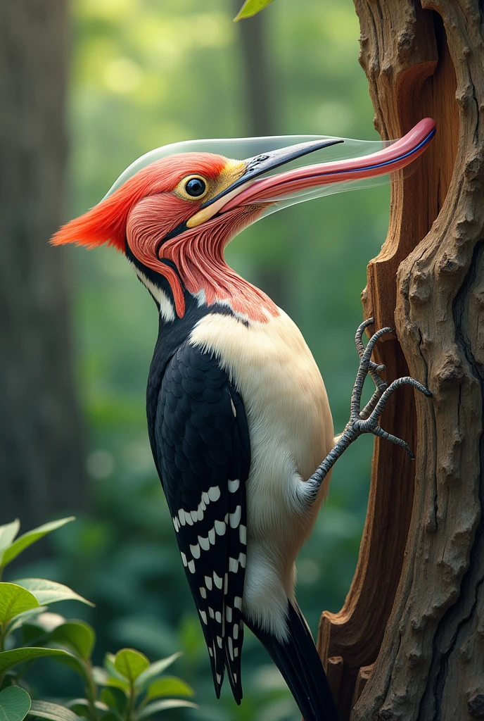 " A woodpecker pecking a tree , with a transparent illustrated vision ...