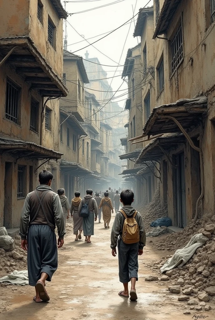 Drawing a sketch of a poor city - SeaArt AI