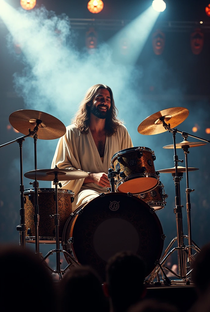 Jesus the drummer at a concert - SeaArt AI