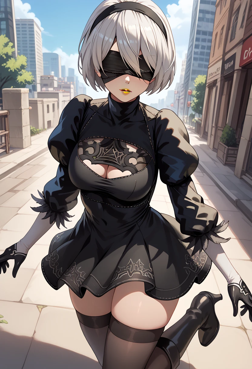 2b, 2b, (black blindfold:1.5), black headband, blindfold, headband - SeaArt AI