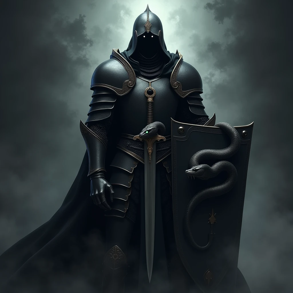A symbol a black snake wrapping around a dagger on a shield - SeaArt AI