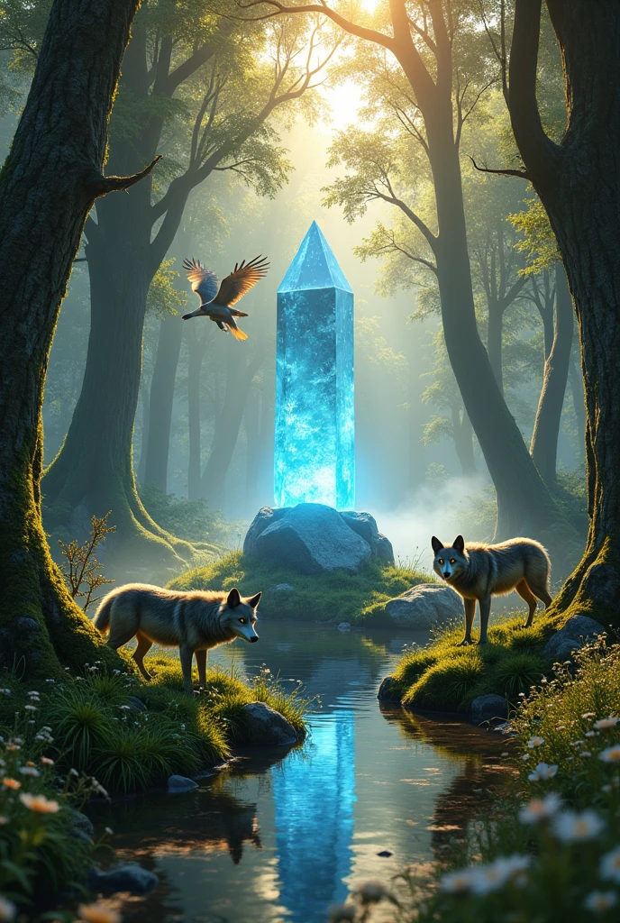 "An ultra-realistic, high-resolution forest scene captured at dawn ...