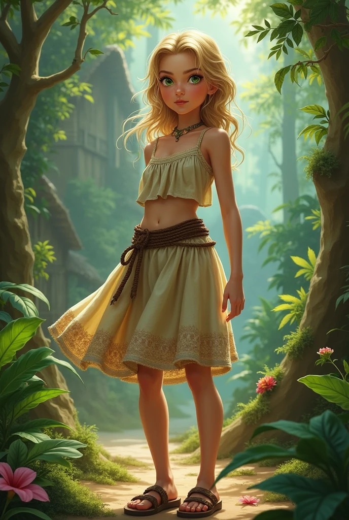 Fantasy, young teen girl, blonde, green eyes, pale skin, peasant ...