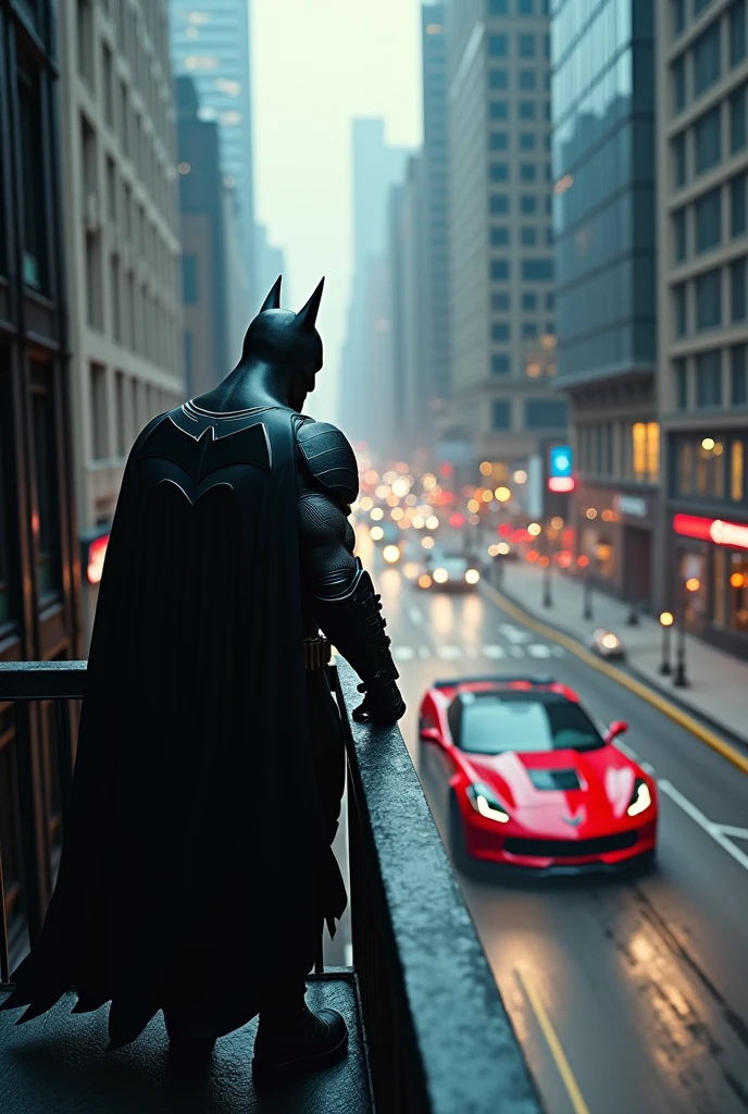 Batman watching from his apartment the Joker running away piloting a ...