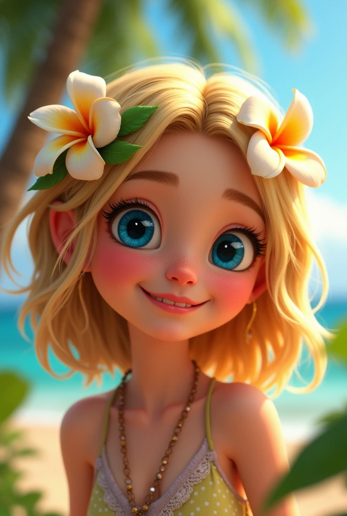 Pixar-like character ,, , blonde with hair on the shoulders - SeaArt AI
