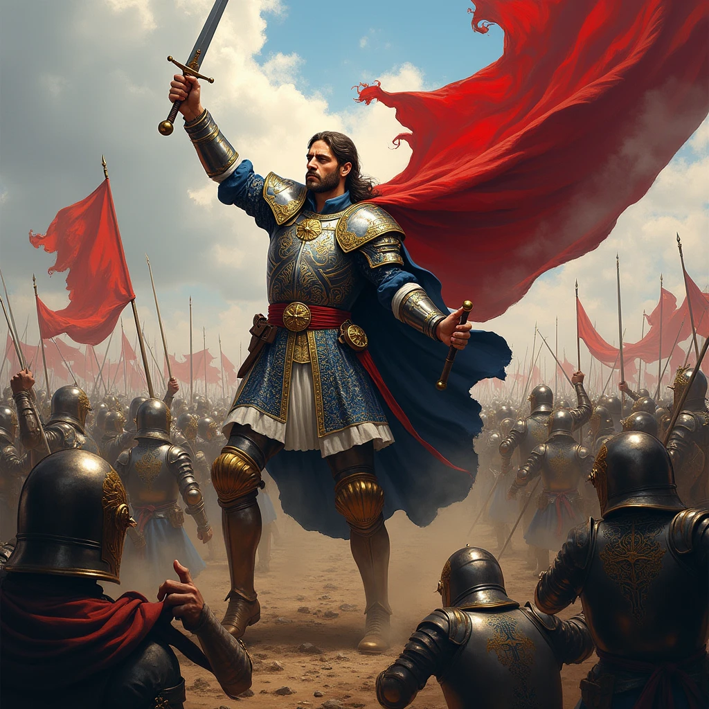 An emperor clad in resplendent European armor, adorned with intricate ...