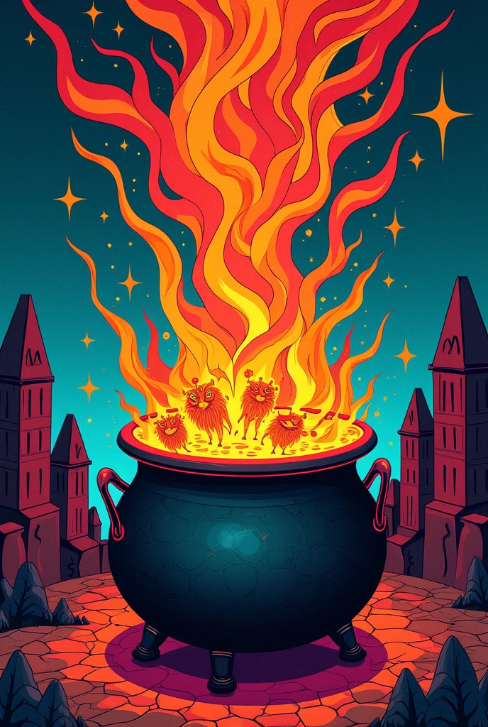 Pop art poster: Burning Cauldron, a generator of fantastic creatures ...