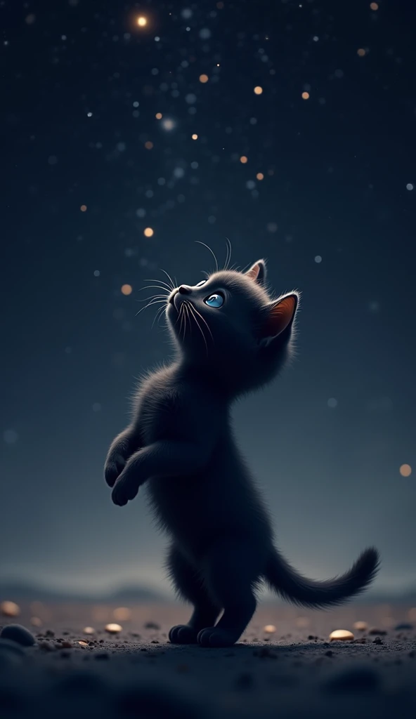 The black cat Munchkin kitten is looking up at the starry sky Kittens ...