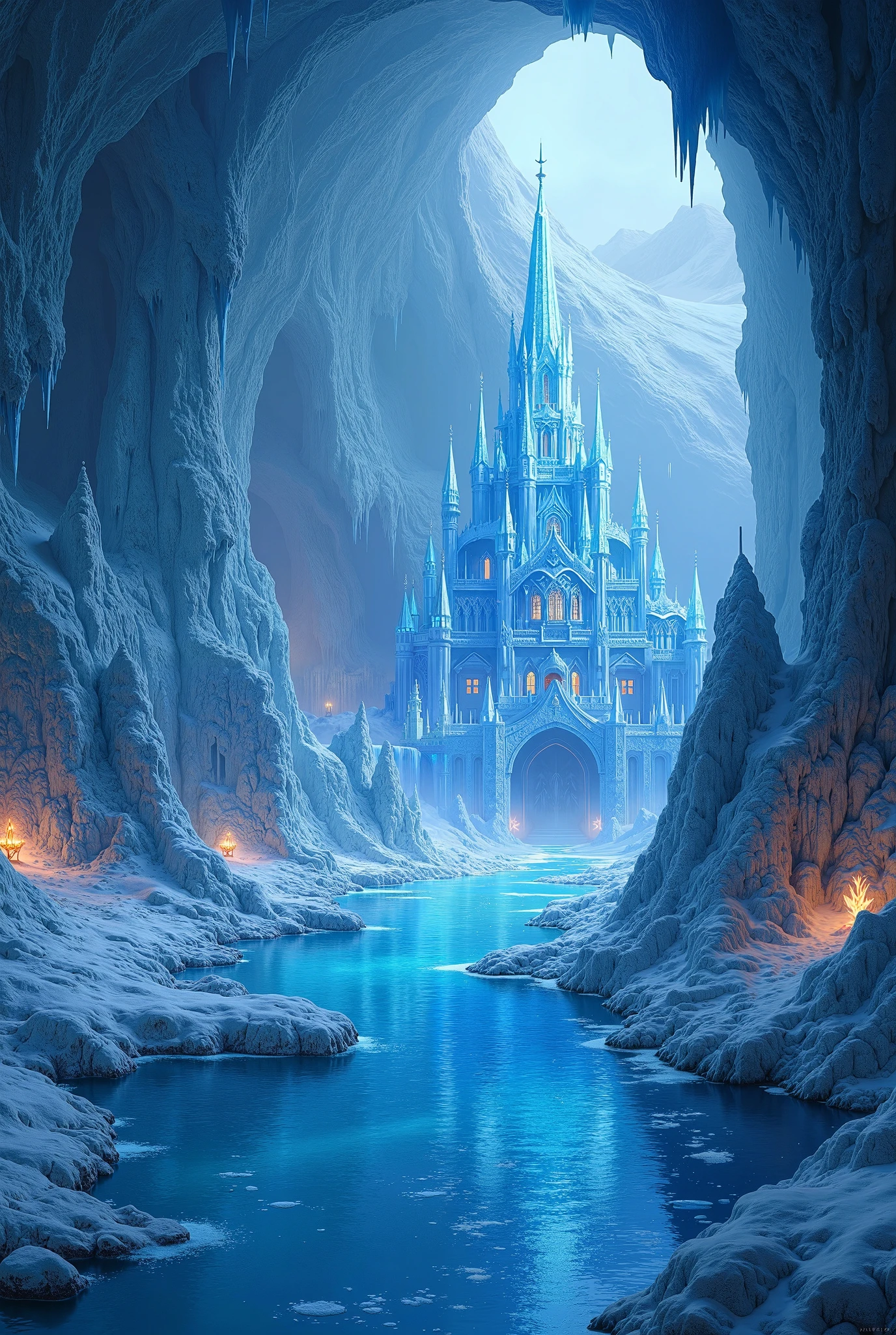There is a castle in the middle of a frozen lake - SeaArt AI