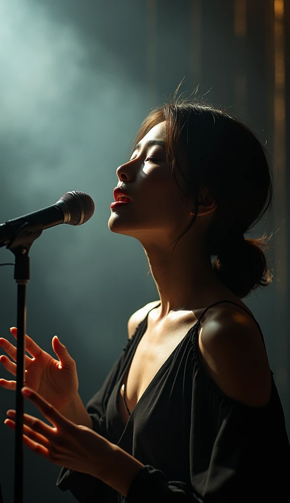 Asian singer in profile singing - SeaArt AI
