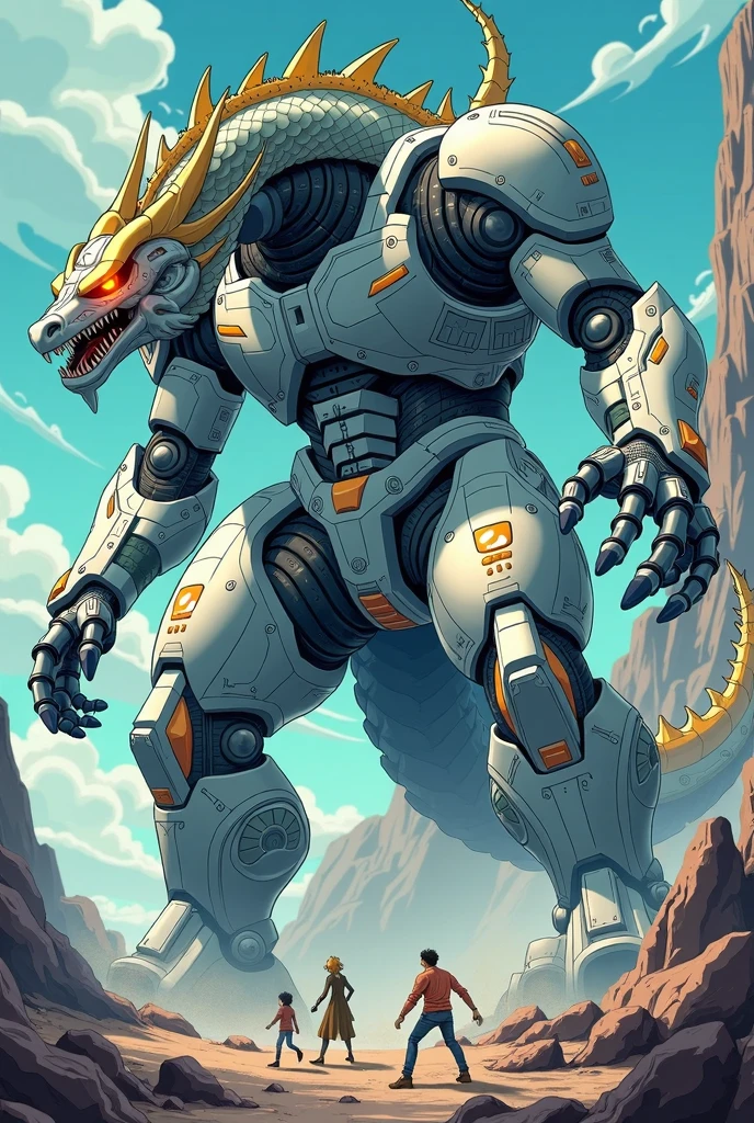 Hand-drawn anime style, 80s anime style, cyborg beast battle machine ...