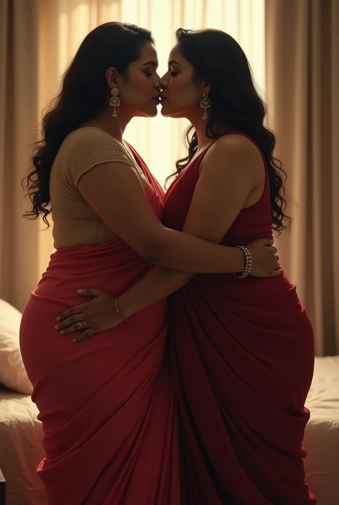 Two different 35- 45 age sexy big ass Bengali aunties sleeveless blouse saree fa - SeaArt AI