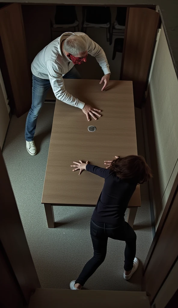 Overhead shot， using a blind spot ， to the side of the door - SeaArt AI