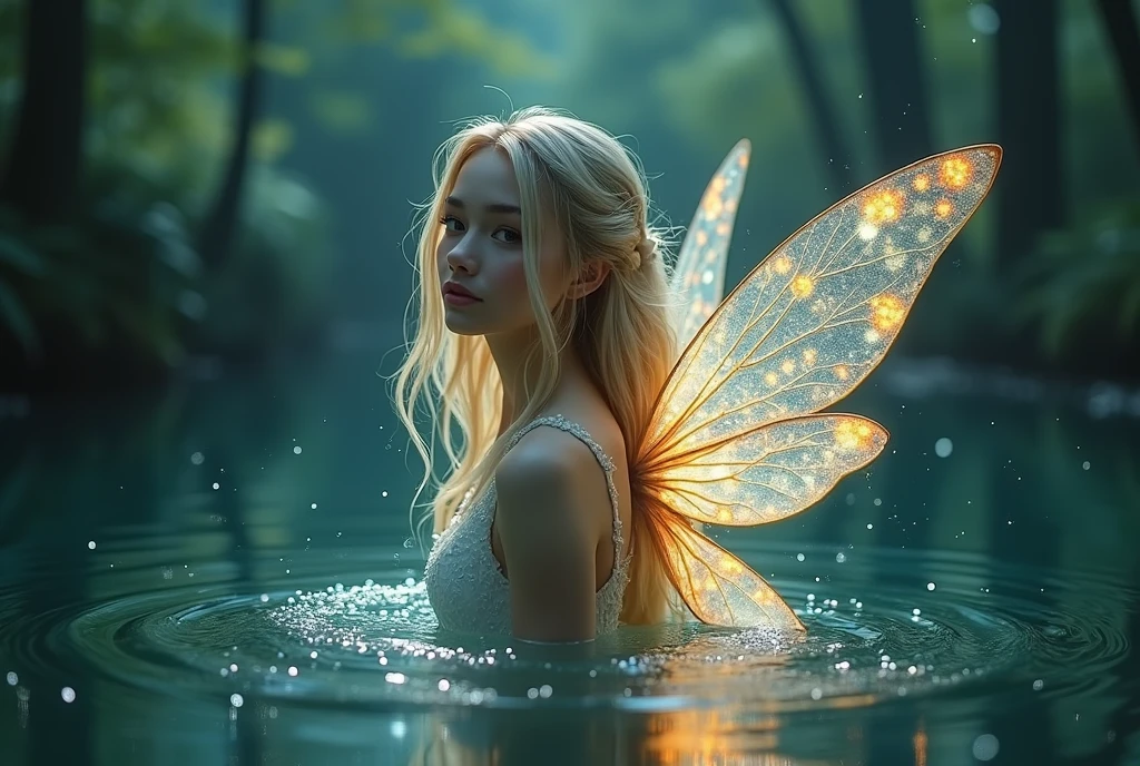 Realistic and very detailed fairy, very beautiful blonde teenager ...