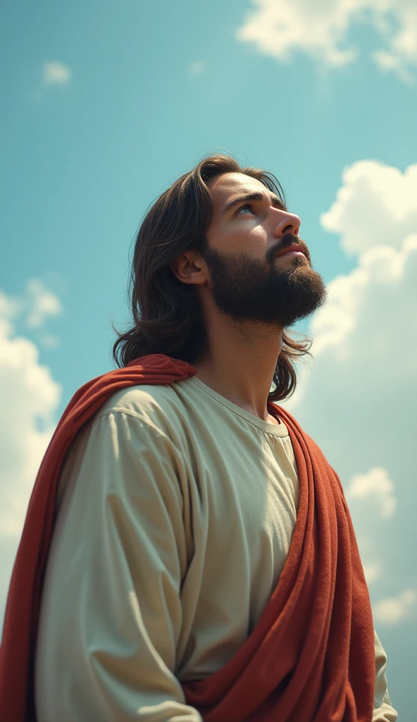 Jesus looked up at the sky with a determined gaze. - SeaArt AI