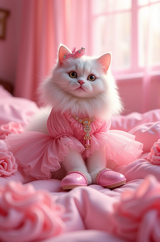 Cat in pink dres pink room pink shoes Pink jewelry pink bed every thing ...