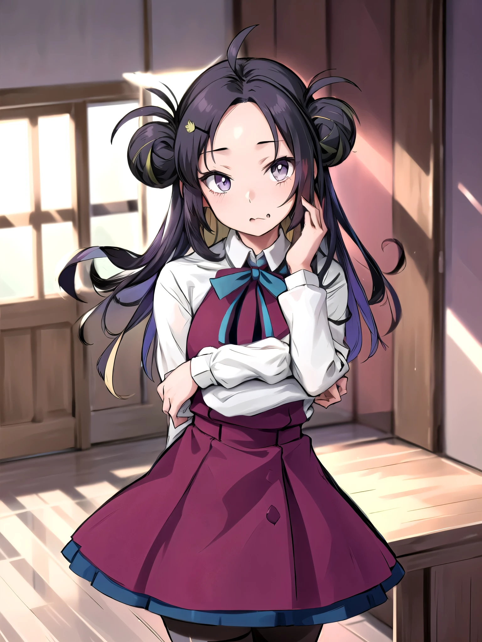 Anime girl in a school uniform standing in a room - SeaArt AI