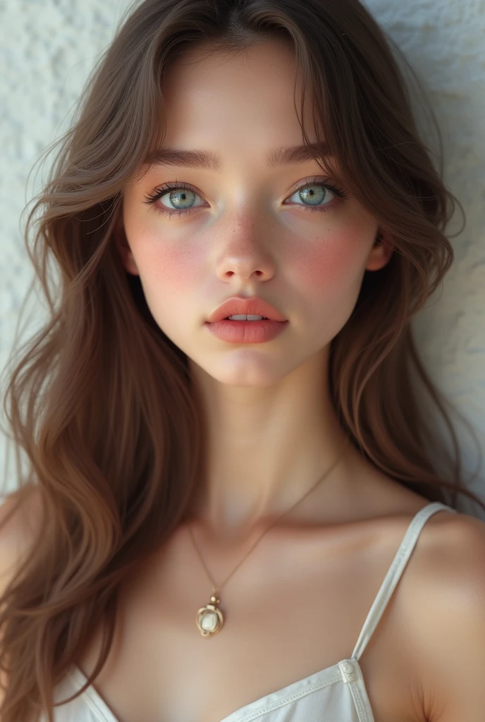 Realistic artwork, a girl with baby face, fair skin, long brown hair ...