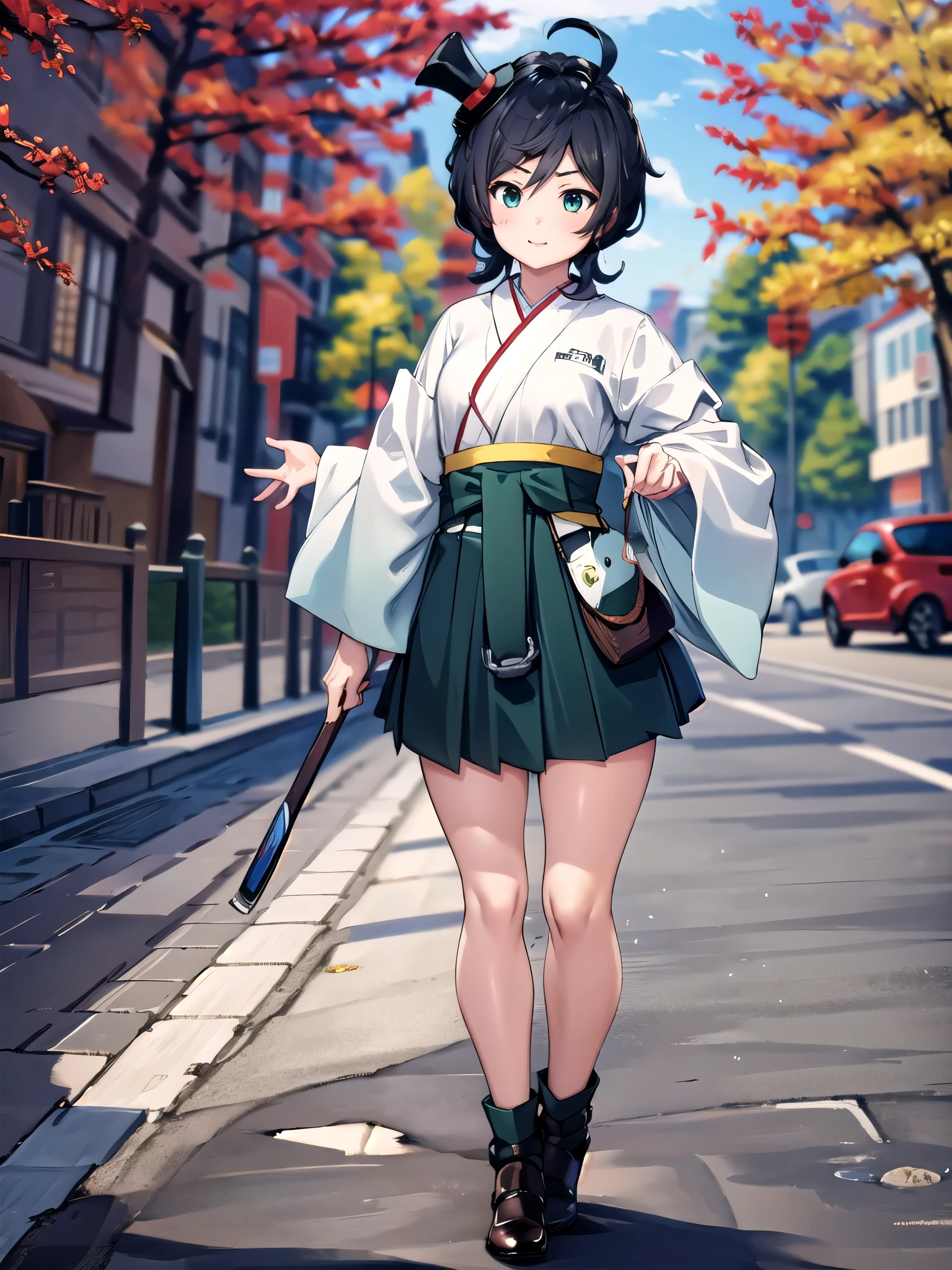 Anime girl in a kimono outfit walking down a street - SeaArt AI