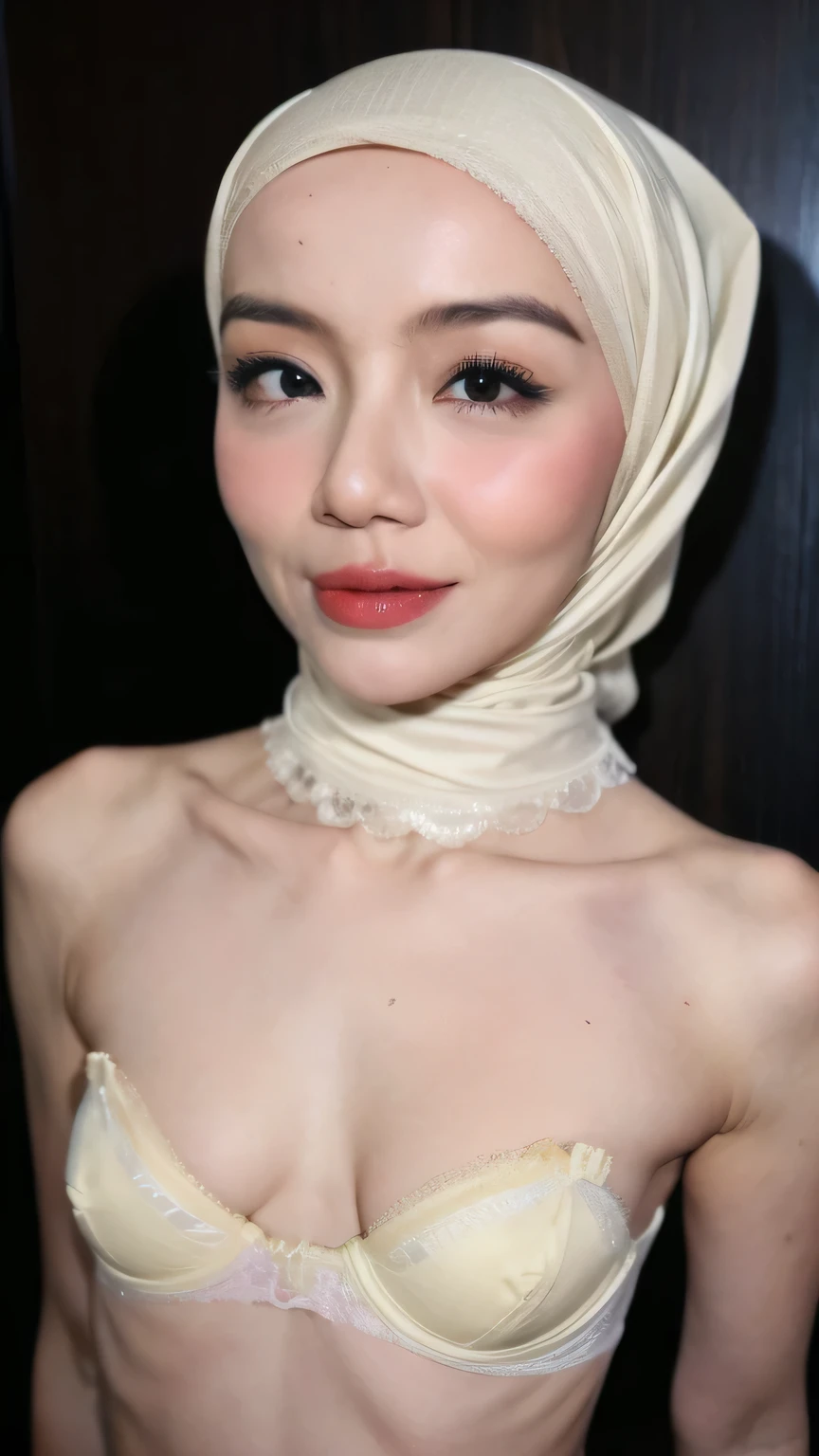 A close up of a woman wearing a white head scarf - SeaArt AI