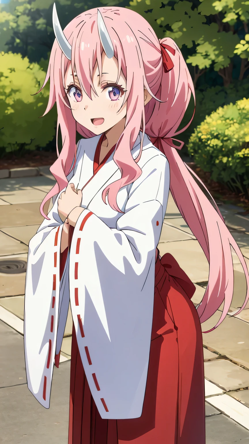 Anime girl with pink hair and white shirt posing for picture - SeaArt AI