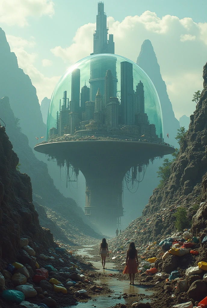 It is a city surrounded by garbage, with tall buildings standing on the ...