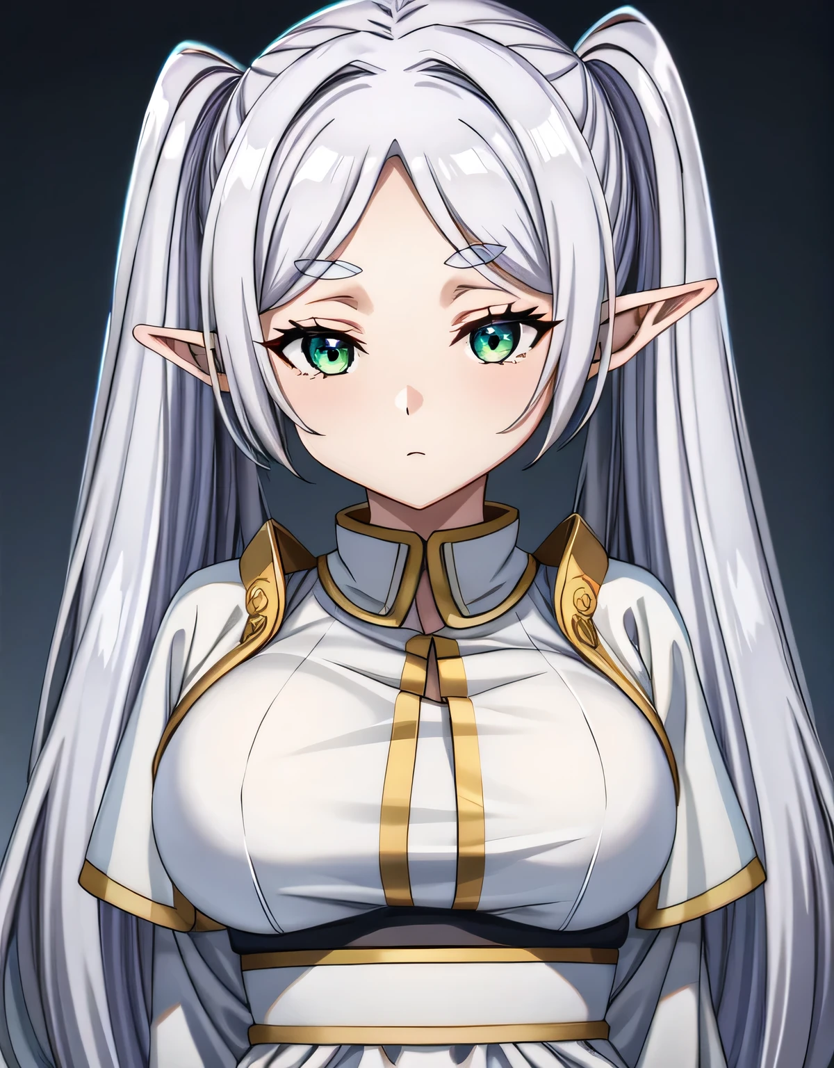 Anime girl with long white hair and green eyes（frieren) - SeaArt AI