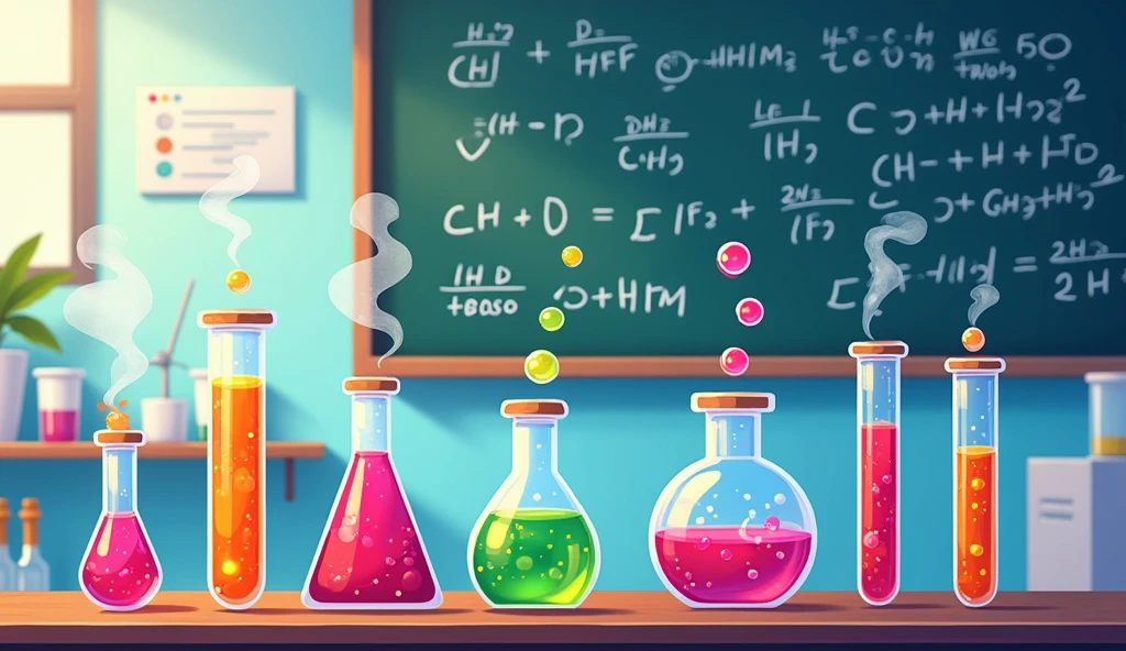An animated-style vector of a chemistry lab setup with bubbling test ...